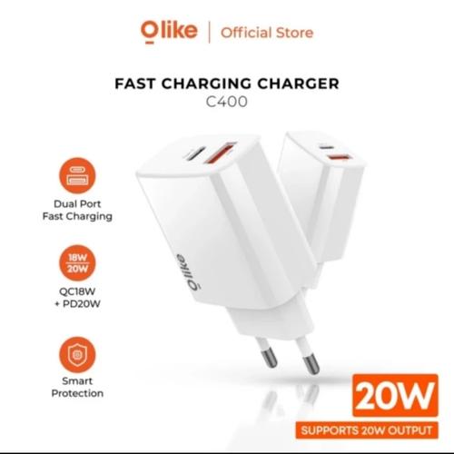 Jual Adapter Olike C400 Kepala Charger Usb + Type C 20W Fast Charging ...