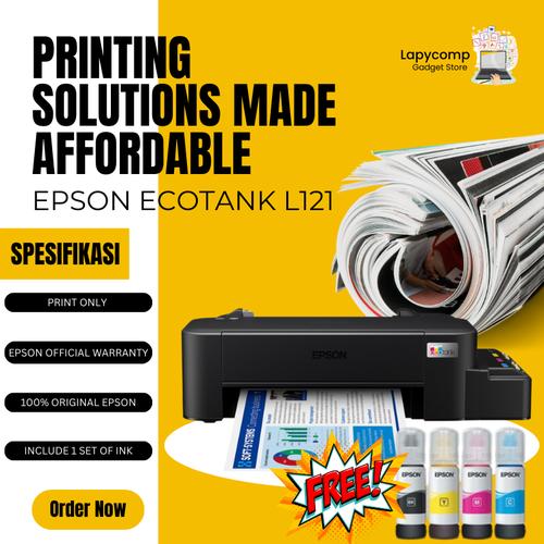 Jual PRINTER EPSON ECOTANK L121 A4 INK TANK PRINT KERTAS ISO 24734 USB ...