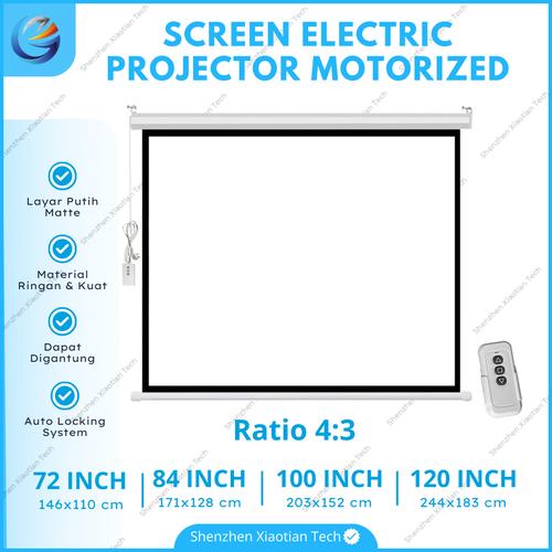 Jual Layar Screen Proyektor 84-100-120 Inch Motorized With Remote 16:9 ...