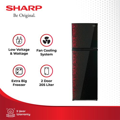 Promo Sharp Kulkas 2 Pintu SJ-236MG-GR Shine Magneglas Geometric Red ...