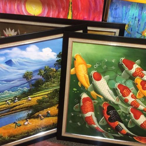 Promo lukisan dinding dekorasi kanvas panen ikan koi frame bingkai ...