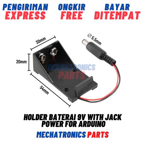 Jual Holder Baterai 9V Battery Case Socket With Jack Power For Arduino ...