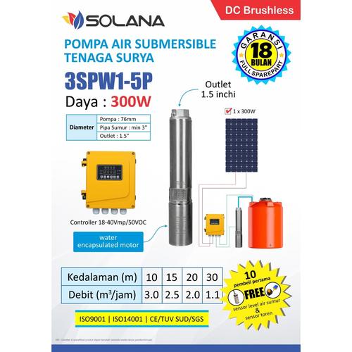 Jual SOLANA SAMKING POMPA SUBMERSIBLE SATELIT TENAGA SURYA 300WATT / 0 ...