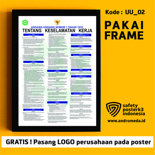 Jual Safety Poster K3 Keselamatan Kerja UU no.1 pigura - 42x30 cm+frame ...