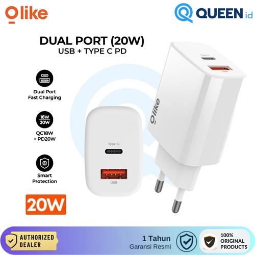 Jual Olike C400 Charger Adaptor Dual Port USB + TYPE C PD QC 20W 3A ...