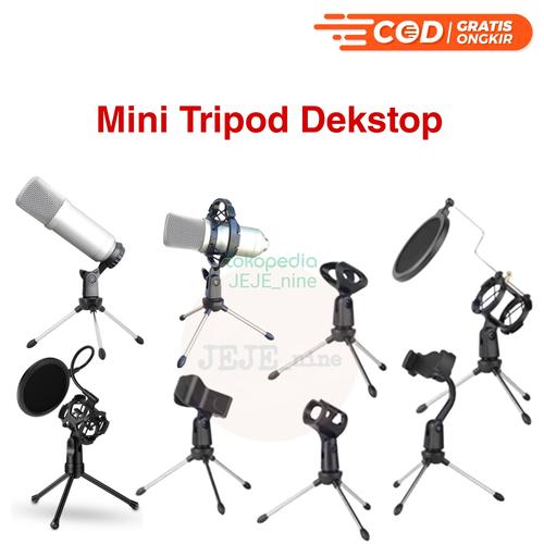 Jual mini tripod stand mic dengan pop filter universal mikrofon meja ...