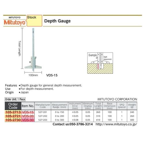 Jual Varian MITUTOYO Depth Gauge - VDS-15 - Kab. Bekasi - Ichiban Hatsu ...