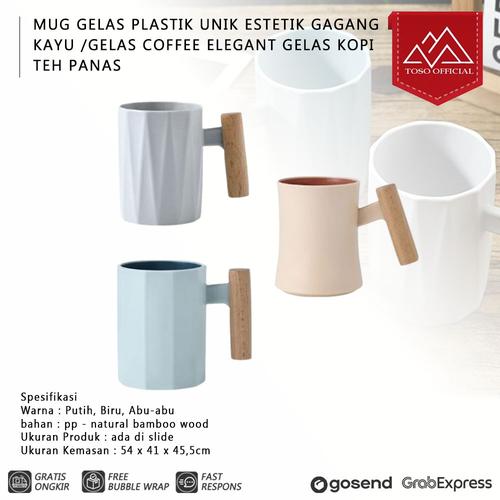 Jual Gelas Kopi Teh Mug Gelas Plastik Unik Estetik Gagang Kayu Glass ...