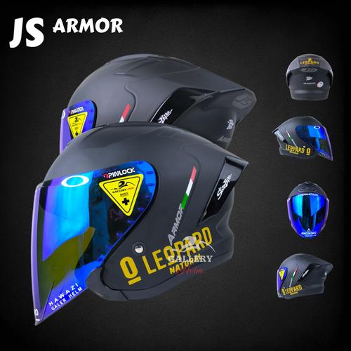 Promo JS ARMOR BLACK DOFF PAKET GANTENG LEOPARD | HELM HALF FACE ...