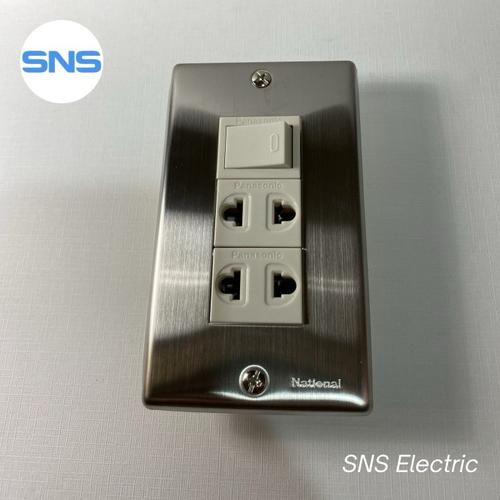 Jual Saklar dan Stop kontak double National Panasonic Frame Stainless ...