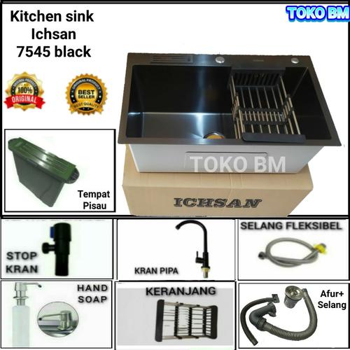 Promo kitchen sink 7545 black doff stainless sus 304 original isan - NO ...