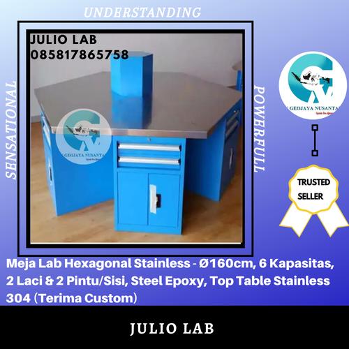 Jual Meja Lab Hexagonal Stainless - Ø160cm, 6 Kapasitas (Terima Custom ...