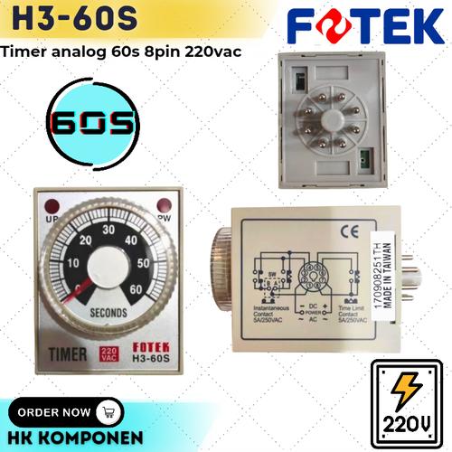 Jual Timer analog fotek 220vac 60s 8pin H3-60S FOTEK timer delay ...