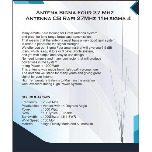 Jual Antena Sigma 4 , 26-28 Mhz , Vertical Popular CB antenna ...