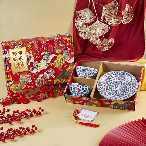 Jual CNY Gift Box Gardenia Bowl & Plate | Mangkok Piring Keramik Imlek ...