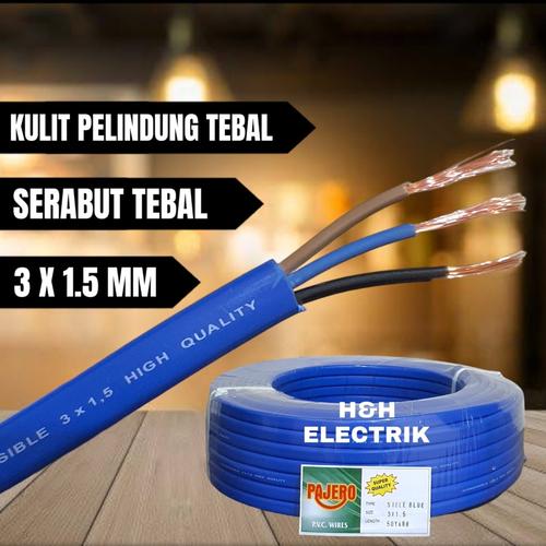 Jual KABEL LISTRIK KABEL SERABUT 3x1.5MM MODEL OVAL BIRU PER METER ...