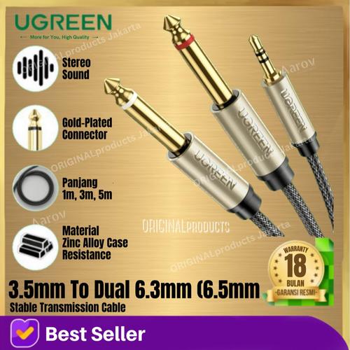 Jual Ugreen kabel audio 3.5mm male to dual 6.35mm 6.5mm aux splitter 24K 5m - 5 METER - 10619 ...
