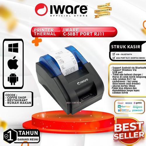 Jual Printer Kasir Thermal 58mm Bluetooth USB IWARE C-58BT C58BT RPP02N ...