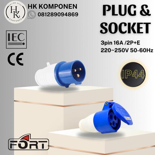Jual Plug socket 3pin 16a industrial mobile socket gantung ip44 fort ...