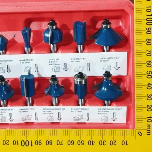 Jual Mail Set 12 Pc Router Bit Set Mata Profil Mata Trimmer Krisbow ...