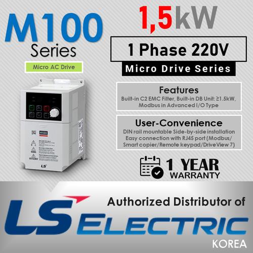 Promo Inverter LS LSLV0015M100-1EOFNS 1.5 KW 2 HP 1 Phase 200V~230V Built-in EMC Filter (C2 ...