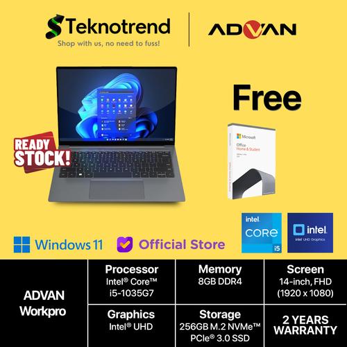 Promo Laptop ADVAN Workpro Core i5-1035G7 8GB 256GB SSD 14"FHD IPS Work ...