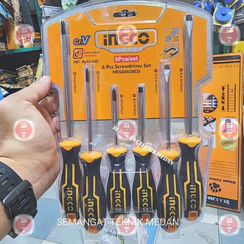 Jual OBENG GAGANG KARET SCREWDRIVER SET 6 PCS INGCO HKSD0628CG HKSD0628 ...