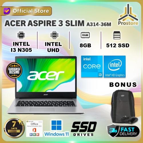 Promo LAPTOP ACER ASPIRE 3 SLIM A314 I3 N305 8CORE 8GB 512GB W11+OHS 14 ...