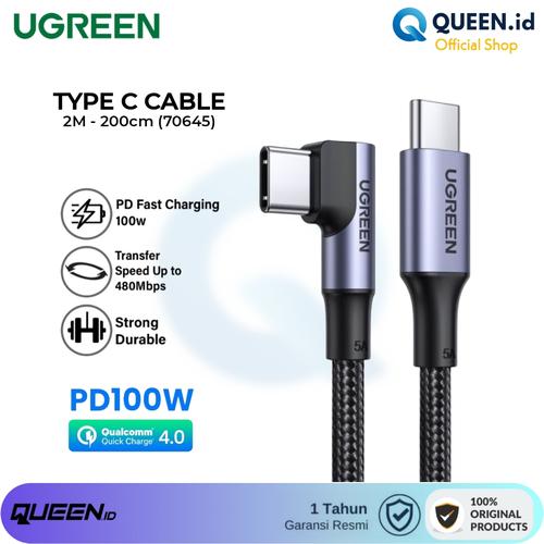 Jual UGREEN Kabel Data Charger USB TYPE C to C 2M 5A 100W Elbow PD QC 70645 - Kab. Tangerang ...