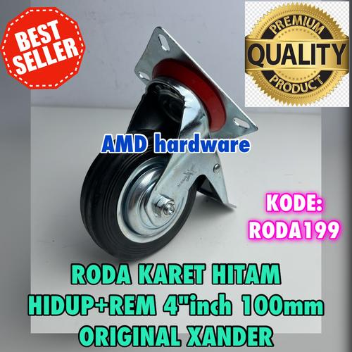Jual RODA KARET 4 inch REM HIDUP HITAM ETALASE TROLI RAK BESI RUBBER ...