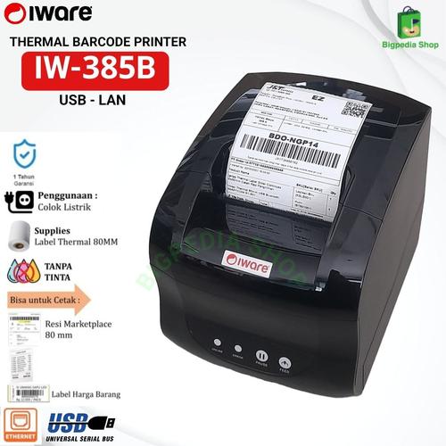 Jual Printer 80mm Barcode Label Sticker Thermal Iware IW-385B USB LAN ...