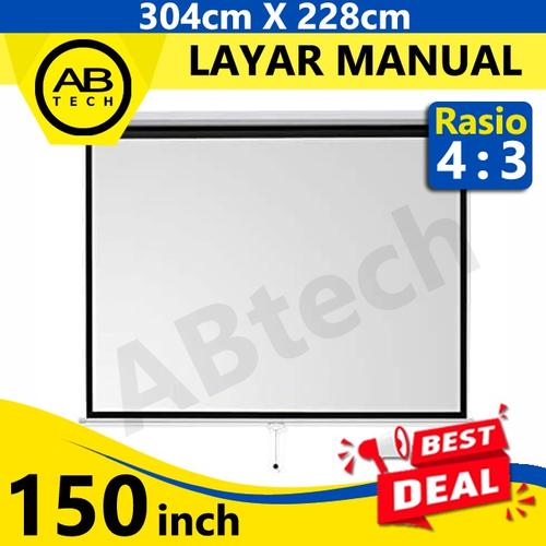 Jual Screen proyektor manual gantung 150" ratio 4:3 wall - Layar 150 ...