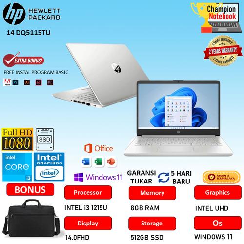 Promo HP 14 DQ5115TU Intel i3 1215 ram 8GB 512GB ssd Win 11 OHS 14.0FHD ...