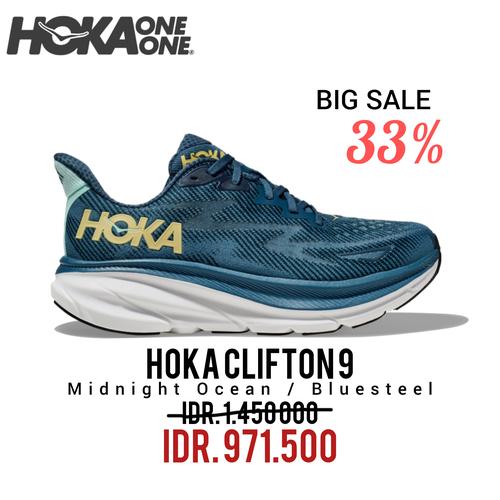 Jual HOKA ONE ONE CLIFTON 9 MIDNIGHT OCEAN / BLUESTEEL MEN'S 100% ...