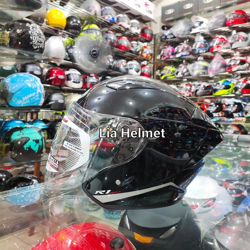 Jual Helm Half Face NHK R1 Max Double Visor solid Black Glossy / NHK ...