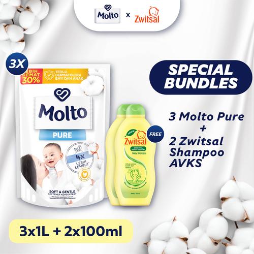 Promo Molto Pure 1L isi 3 FREE Zwitsal Shampoo Aloe Vera 100ml isi 2 ...