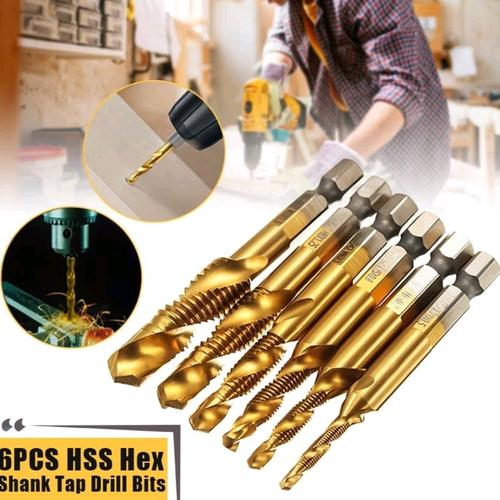 Jual Bor pembuat ulir drat drill tap set hex twist spiral/6pcs - Silver ...