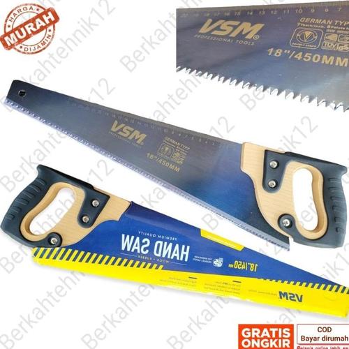 Jual gergaji Kayu 18 inch / graji tangan gagang kayu lapis karet 3 mata ...
