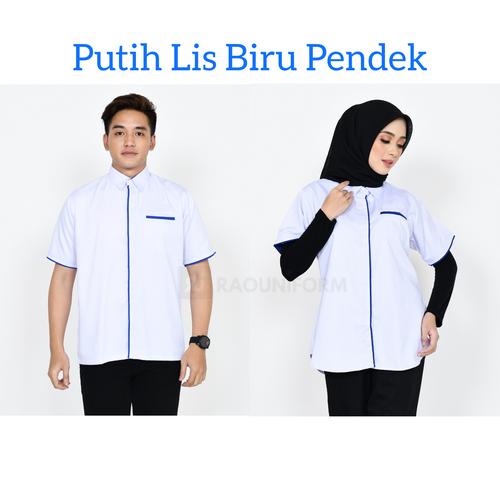 Jual Kemeja Putih Polos/Baju Putih Lis Biru/Seragam Putih Lengan Pendek ...