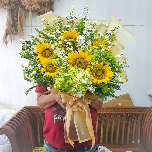 Promo Buket Bunga Matahari asli bouquet wisuda hydrangea hadiah ulang ...