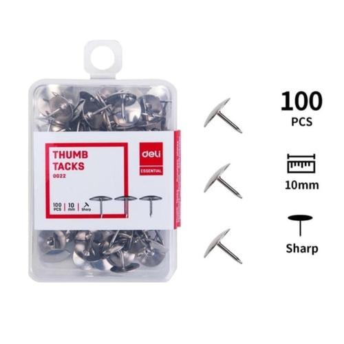 Jual PUSH PIN PAKU PAYUNG SILVER BESI BOX DELI 0022 100PCS 10MM THUMB ...