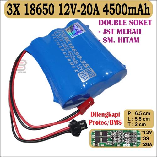Jual Baterai Mainan RC, 3X 18650 3S 12V 20A 4500mAh Soket Merah & HITAM ...