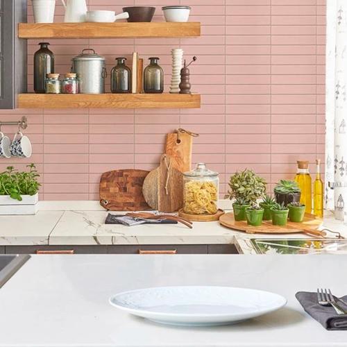 Jual Backsplash Tiles Tipe Y22F802 Long Stripped Pink Matt - Consulate ...