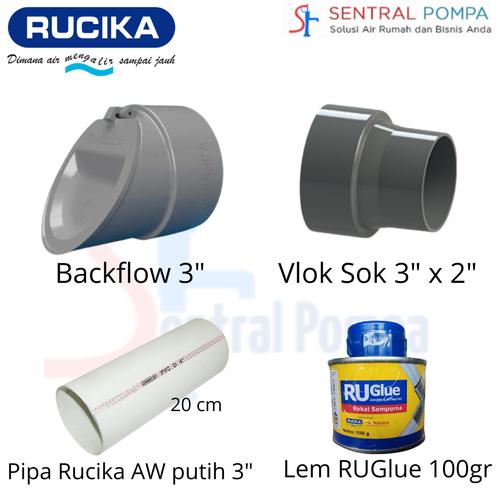 Jual Paket Backflow RUCIKA 3" x 2" Pipa PVC 20cm Vlok Sok 3x2 inch ...