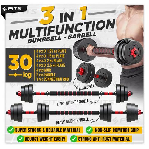 Promo SFIDN FITS 3 IN 1 Adjustable 30kg Dumbell Barbel Dumbbell Barbell Set - 3in1, 40kg Cicil 0 ...