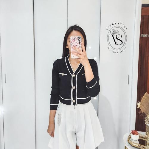 Jual Amaya two tone knit cardigan lis, Black & Cream - Hitam - Kota ...