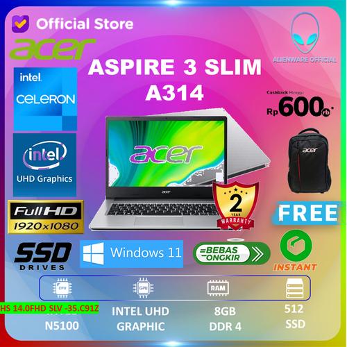 Promo Acer Aspire 3 Slim A314 N5100-QUADCORE 8 GB 512 GB-SSD WIN10+OHS ...