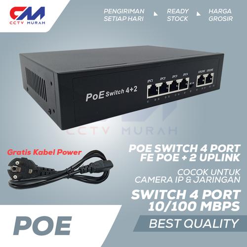 Jual PoE Switch 4 Port 2 Uplink 10/100 Mbps, Switch PoE 4 Port ...