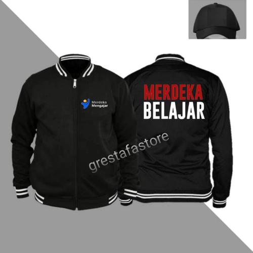 Jual jaket varsity logo merdeka belajar merdeka mengajar gratis topi ...
