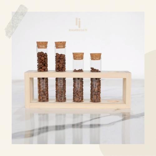 Jual Tabung kopi kaca display / rak tempat biji kopi kayu / tea tube ...